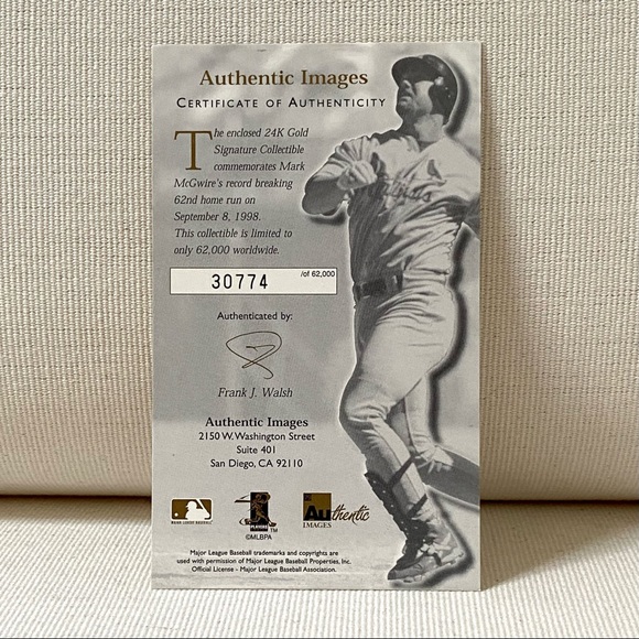 Authentic Images | Other | Authentic Images Mark Mcgwire 62 Home Run ...